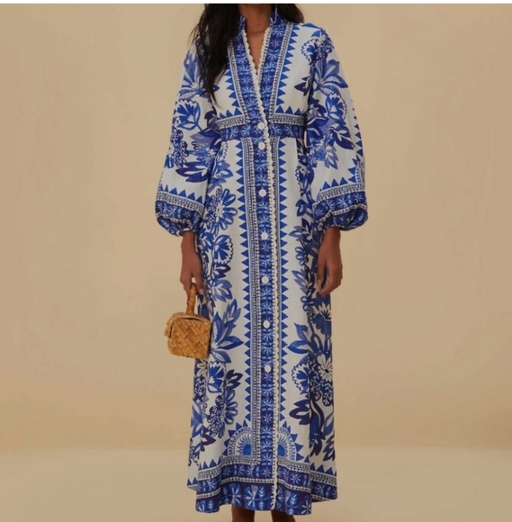 FARM Rio | Dresses | Farm Rio Blue And White Maxi Dress | Poshmark
